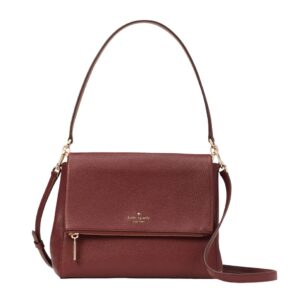 kate spade leila medium pebbled leather flap shoulder bag in cherrywood