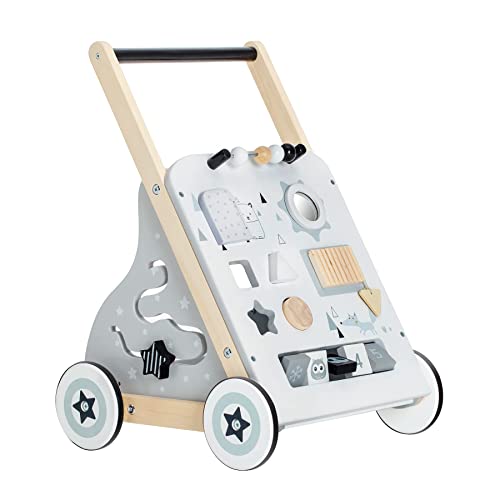 Wooden Baby Walker, Baby Push Walkers, Walker for Baby Boys and Girls, Baby Activity Center, Toddler Montessori Toys for 1+ Year Old, Kids Multi-Activity Learning Walker