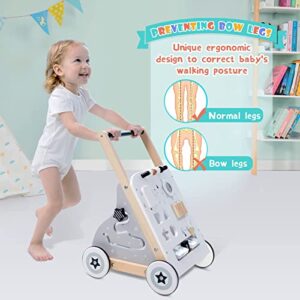 Wooden Baby Walker, Baby Push Walkers, Walker for Baby Boys and Girls, Baby Activity Center, Toddler Montessori Toys for 1+ Year Old, Kids Multi-Activity Learning Walker