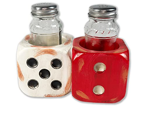 Urbalabs Gambler Poker Casino Dice Salt and Pepper Shaker Caddy Fun Gaming Kitchen Decorations Kitchen Ranch Decorations Rustic Cowboy Decor Hand Painted