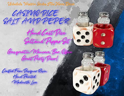 Urbalabs Gambler Poker Casino Dice Salt and Pepper Shaker Caddy Fun Gaming Kitchen Decorations Kitchen Ranch Decorations Rustic Cowboy Decor Hand Painted