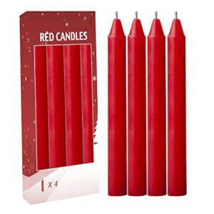 4 pcs red set taper candle candlesticks 7 ¾ (7.75 inch) tall x 3/4 inch (0.75 inch) diameter -for dinner table, party or wedding and table top décor. (4pc, red)