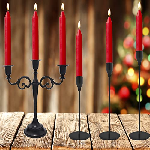 4 pcs Red Set Taper Candle Candlesticks 7 ¾ (7.75 inch) Tall x 3/4 inch (0.75 inch) Diameter -for Dinner Table, Party or Wedding and Table Top décor. (4pc, Red)