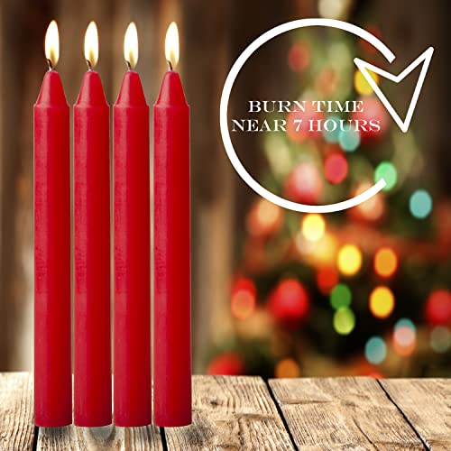 4 pcs Red Set Taper Candle Candlesticks 7 ¾ (7.75 inch) Tall x 3/4 inch (0.75 inch) Diameter -for Dinner Table, Party or Wedding and Table Top décor. (4pc, Red)