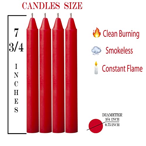 4 pcs Red Set Taper Candle Candlesticks 7 ¾ (7.75 inch) Tall x 3/4 inch (0.75 inch) Diameter -for Dinner Table, Party or Wedding and Table Top décor. (4pc, Red)