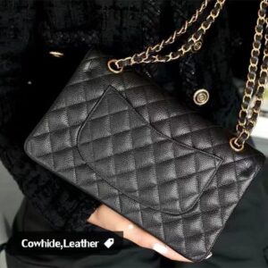 Luxury Womens Quilted Handbags Leather Women Designer Shoulder Crossbody Bag and Purses Female Chain Messenger Clutch Bag (Caviar Black)