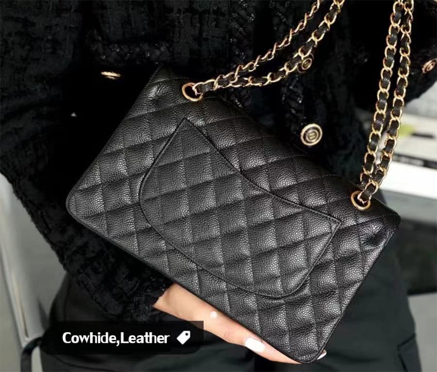 Luxury Womens Quilted Handbags Leather Women Designer Shoulder Crossbody Bag and Purses Female Chain Messenger Clutch Bag (Caviar Black)