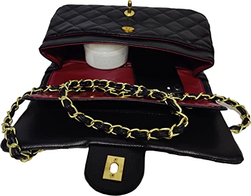 Luxury Womens Quilted Handbags Leather Women Designer Shoulder Crossbody Bag and Purses Female Chain Messenger Clutch Bag (Caviar Black)