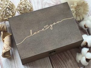 love you memory wooden decorative box gift for wife wedding gift for couples laser engraved custom box keepsake box memory box wooden art 8.5 in x 6 in x 3 in (size 1 dark walnut)