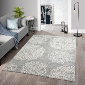 Dream Home | Farah Collection | Grey Medallion Polypropylene Indoor Area Rug, 3' x 5'