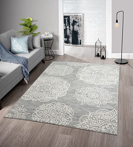 Dream Home | Farah Collection | Grey Medallion Polypropylene Indoor Area Rug, 3' x 5'