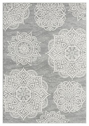 Dream Home | Farah Collection | Grey Medallion Polypropylene Indoor Area Rug, 3' x 5'