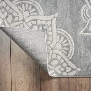 Dream Home | Farah Collection | Grey Medallion Polypropylene Indoor Area Rug, 3' x 5'