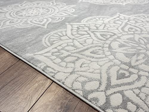 Dream Home | Farah Collection | Grey Medallion Polypropylene Indoor Area Rug, 3' x 5'