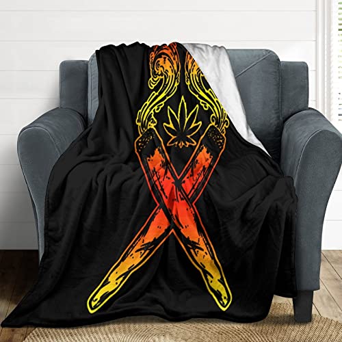 Crossed Smoking Weed Joints Spliffs Flannel Fleece Throw Blanket Soft Warm Lightweight Fuzzy Plush Blankets for Bed Couch Sofa 70"x80"