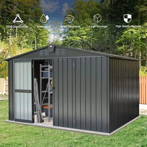 Domi Outdoor Storage Shed 10' x 8', Metal Steel Utility Tool Shed Storage House with Double Lockable Doors & Air Vents for Backyard Patio Garden Lawn