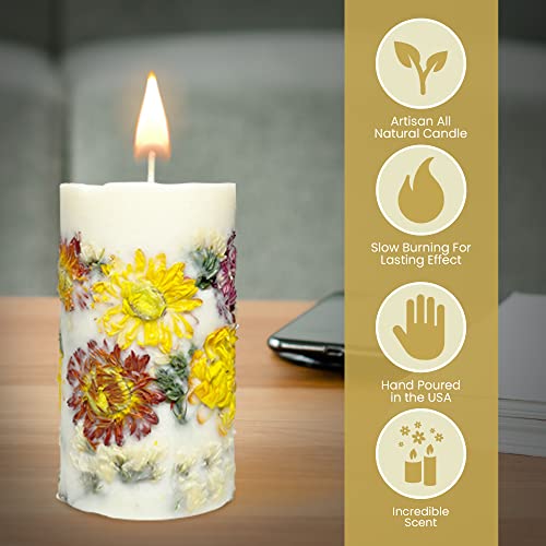 Vionami Aloha Kiwi Passionfruit Scented Pillar Candle with Dried Flowers - Natural Soy Wax Scented Candle for Home - Gift-Boxed Hand Poured Luxury Candle with Paper Core Wick (Mums)