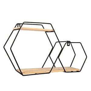 Floating Shelves Cute Honeycomb Shelves, Hexagon Wall Mounted Shelves with Metal Bracket Rustic Solid Wood, Wall Shelves for Living Room,Bedroom