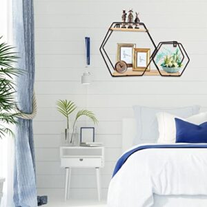 Floating Shelves Cute Honeycomb Shelves, Hexagon Wall Mounted Shelves with Metal Bracket Rustic Solid Wood, Wall Shelves for Living Room,Bedroom