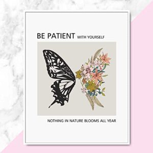 Be Patient With Yourself Nothing in Nature Blooms All Year, Mental Health Wall Art, Therapy Office Poster, Psychologist Office, Therapist Decor, Butterfly Print, Unframed (11X14 INCH)