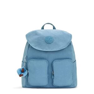 kipling women’s fiona medium, adjustable straps, flap closure, top carry handle, backpack, bluemist t, 13.25”l x 13.25”h x 6”d