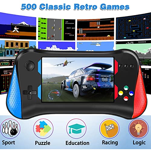 Handheld Game Console for Kids Adults, 3.5'' LCD Screen Retro Handheld Video Game Console, Preloaded 500 Classic Retro Video Games with Rechargeable Battery, Support 2 Players and TV Connection