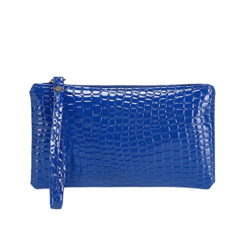 SuanlaTDS 2023 Bag Fashion Women Artificial Leather Solid Color Underarm Envelope Bag Purse Clutch (Blue, One Size)