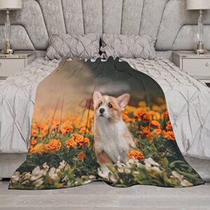 Corgi Pembroke Puppy Adventures Flannel Fleece Throw Blanket Soft Warm Lightweight Fuzzy Plush Blankets for Bed Couch Sofa 50"x60"