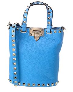 valentino rockstud grainy leather crossbody, blue