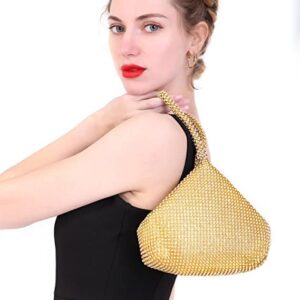 Women's Evening Bag Sparkly Rhinestone Purse Triangle Designer Wrist Clutch Purse for Party Prom Wedding Purse Gold