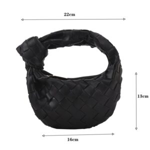 Women Handbag Leather Shoulder Bag Retro Woven Handmade Hobo Clutch Bag Fashion Mini Retro Hobo Tote Handbag Clutch Purse (Black)