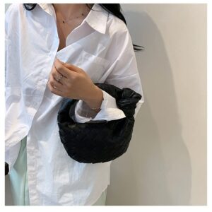 Women Handbag Leather Shoulder Bag Retro Woven Handmade Hobo Clutch Bag Fashion Mini Retro Hobo Tote Handbag Clutch Purse (Black)