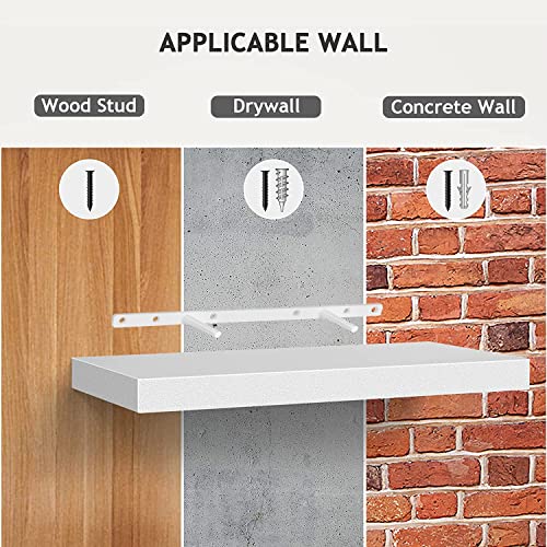 YARUKIMA White Floating Shelves Wall Mounted Set of 3,Wood Storage Shlef for Wall,Space Saving Wall Shelf for Bathroom Bedroom Kitchen Storage Rack with Invisible Brackets.