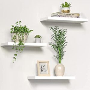 YARUKIMA White Floating Shelves Wall Mounted Set of 3,Wood Storage Shlef for Wall,Space Saving Wall Shelf for Bathroom Bedroom Kitchen Storage Rack with Invisible Brackets.