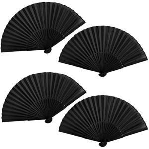 jeyeou 4 pack silk folding fan,handheld fans hand held bamboo silk folding fan hand fan chinese vintage retro fabric fans black hand fan silk folding fans for performance,wedding, party & gift