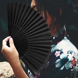 Jeyeou 4 Pack Silk Folding Fan,Handheld Fans Hand Held Bamboo Silk Folding Fan Hand Fan Chinese Vintage Retro Fabric Fans Black Hand Fan Silk Folding Fans for Performance,Wedding, Party & Gift