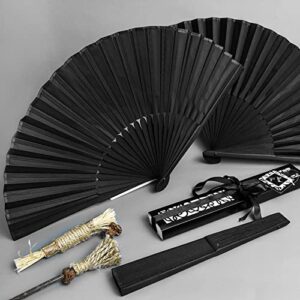 Jeyeou 4 Pack Silk Folding Fan,Handheld Fans Hand Held Bamboo Silk Folding Fan Hand Fan Chinese Vintage Retro Fabric Fans Black Hand Fan Silk Folding Fans for Performance,Wedding, Party & Gift