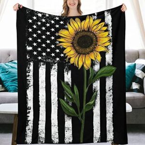 moveise american flag flannel throw blankets vintage usa flag sunflower fuzzy blankets warm lightweight bed throws 56″x45″ inches