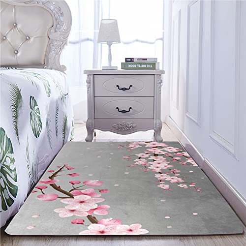 Oueoty Japanese Cherry Blossom Flower on Gray Area Rug Rugs for Living Room Bedroom 5x7ft