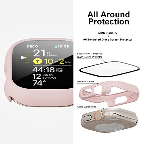 [2+2 Pack] BHARVEST for Apple Watch Ultra 49mm Screen Protector and Case, 2 Packs Hard PC Frame Cover with 2 Sets Tempered Glass Screen Protector for Apple Watch Ultra 49mm, Pink+Clear