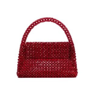 melie bianco sherry bag – womens luxury beaded handbag – fancy foldover purse with top handle – 100% pvc & cruelty-free materials – formal, evening, daytime, weekend wear – ruby