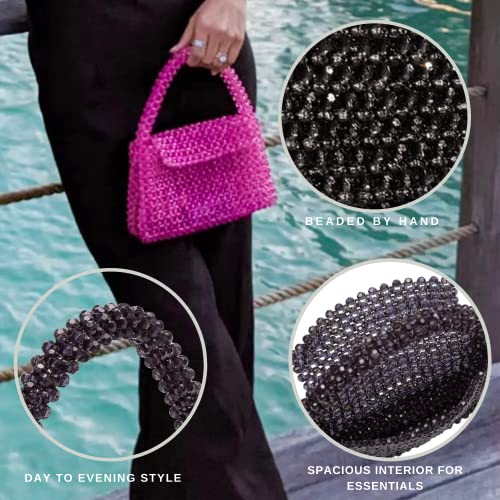 Melie Bianco Sherry Bag - Womens Luxury Beaded Handbag - Fancy Foldover Purse with Top Handle - 100% PVC & Cruelty-Free Materials - Formal, Evening, Daytime, Weekend Wear - Ruby