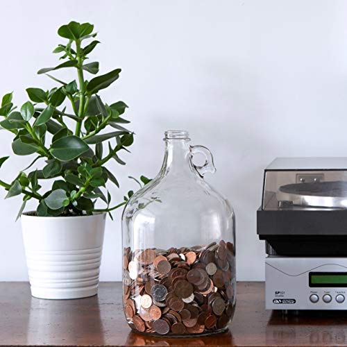 Glass Money Jar - 1 US Gallon - Holds Over $2,000 in $1 Coins!