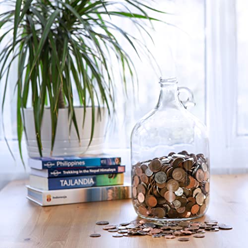 Glass Money Jar - 1 US Gallon - Holds Over $2,000 in $1 Coins!