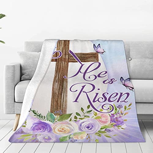 Gaotaju Flannel Fleece Blanket 40"X30" ，Easter Flag He is Risen Religious Sofa Throw Blanket Funny Ultra-Soft Travel Spring Blankets for Adult Keep Warm