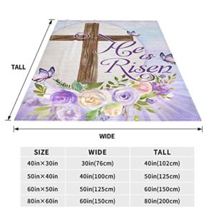 Gaotaju Flannel Fleece Blanket 40"X30" ，Easter Flag He is Risen Religious Sofa Throw Blanket Funny Ultra-Soft Travel Spring Blankets for Adult Keep Warm