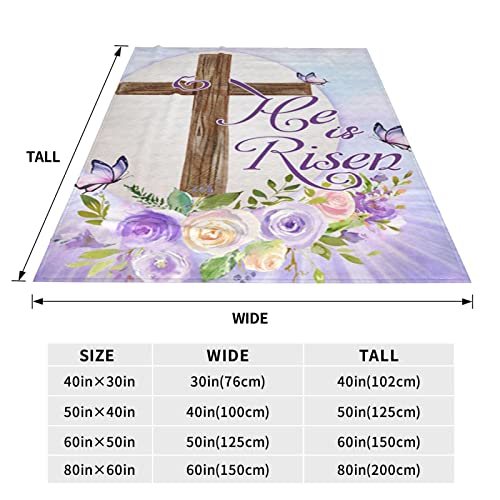 Gaotaju Flannel Fleece Blanket 40"X30" ，Easter Flag He is Risen Religious Sofa Throw Blanket Funny Ultra-Soft Travel Spring Blankets for Adult Keep Warm