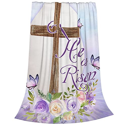 Gaotaju Flannel Fleece Blanket 40"X30" ，Easter Flag He is Risen Religious Sofa Throw Blanket Funny Ultra-Soft Travel Spring Blankets for Adult Keep Warm