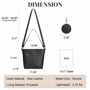 Kattee Women Genuine Leather Shoulder Tote Bags Bucket Hobo Purses Vintage Designer Crossbody Handbags with Coin Pouch