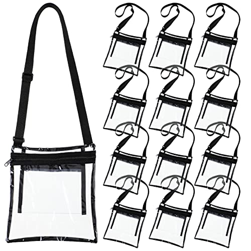 12 Pcs Clear Stadium Bag Approved Purse Bulk for Women See Through Clear Crossbody Bags for Stadium Transparent Security Messenger Handbag for Work Travel Workout Concert Sports Events Festivals